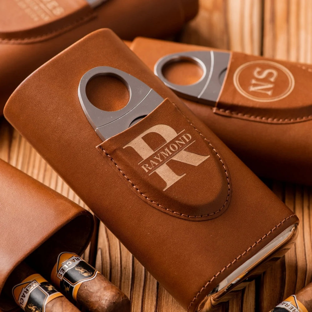 Personalized Cigar Case with Name Custom Leather Cigar Holder with Cut ...